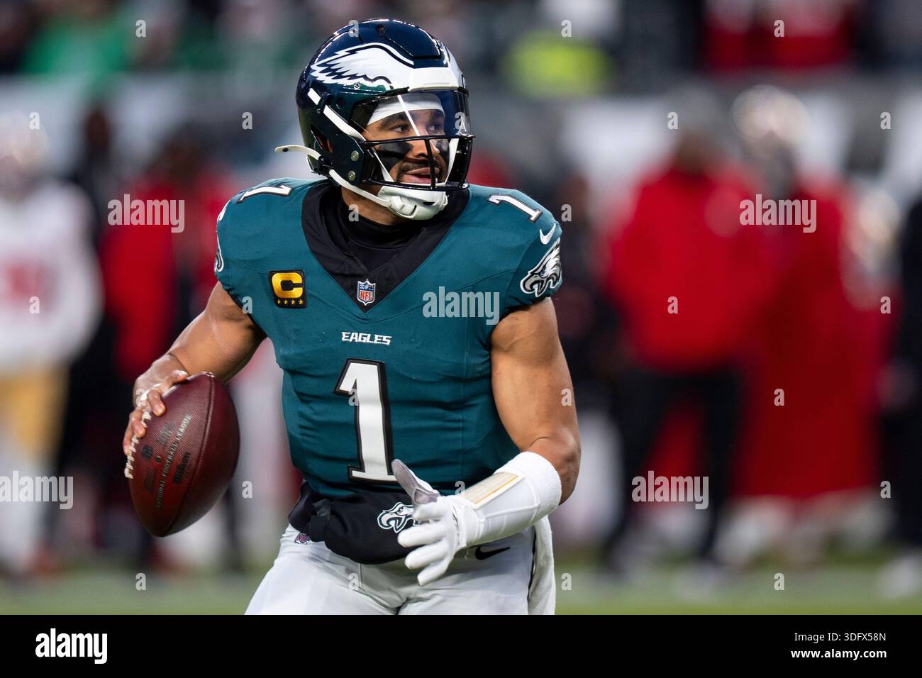 Philadelphia Eagles quarterback Jalen Hurts in action during an NFL ...