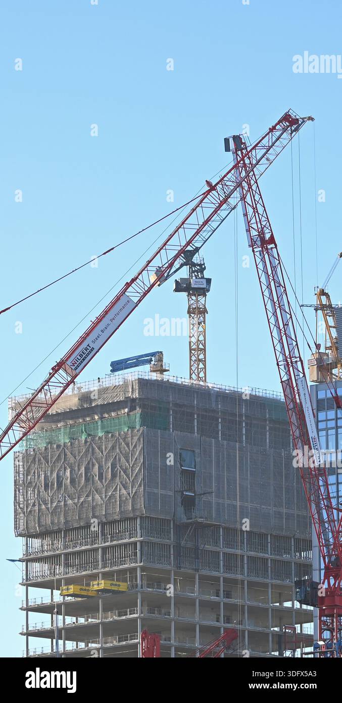 SYMBOL - 12 December 2025, Berlin: At Alexanderplatz, several construction cranes stand around ...
