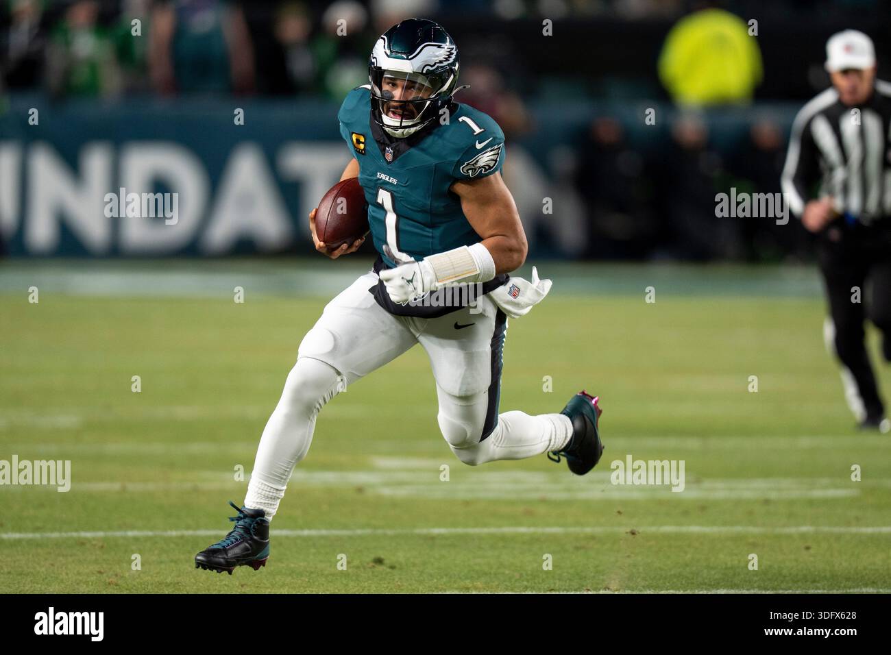 Philadelphia Eagles quarterback Jalen Hurts in action during an NFL ...