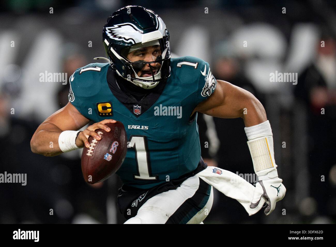 Philadelphia Eagles quarterback Jalen Hurts in action during an NFL ...