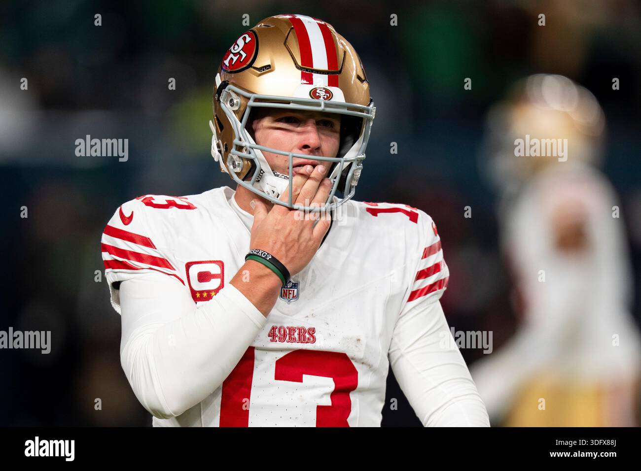 San Francisco 49ers quarterback Brock Purdy in action during an NFL ...