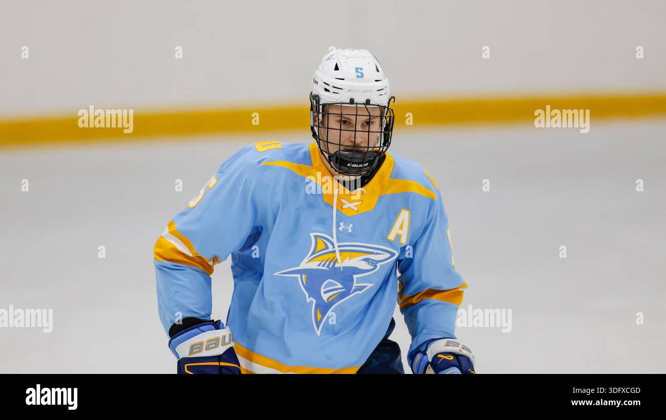 Long Island defenseman Trevor Griebel (5) skates during the first ...