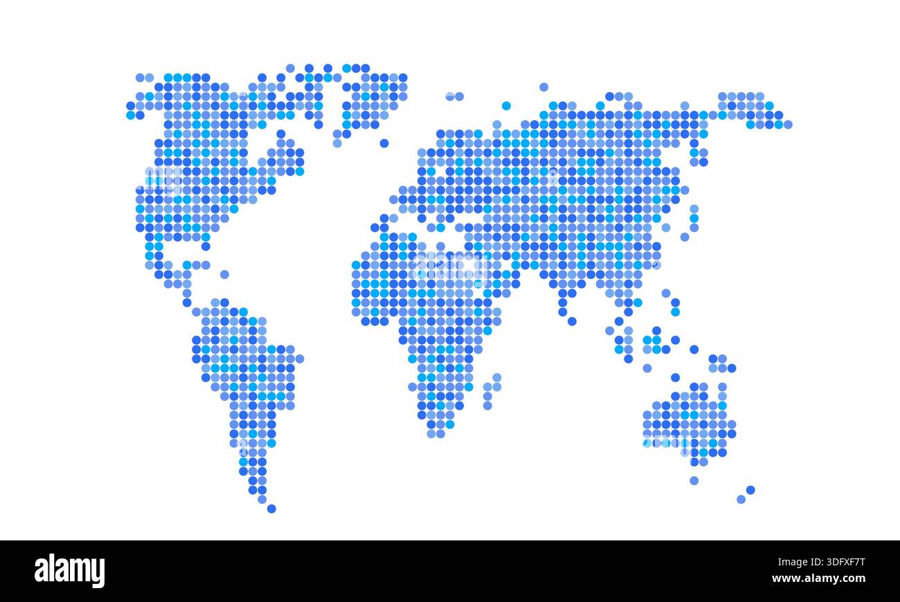 Dotted world map illustration representing global communication and ...