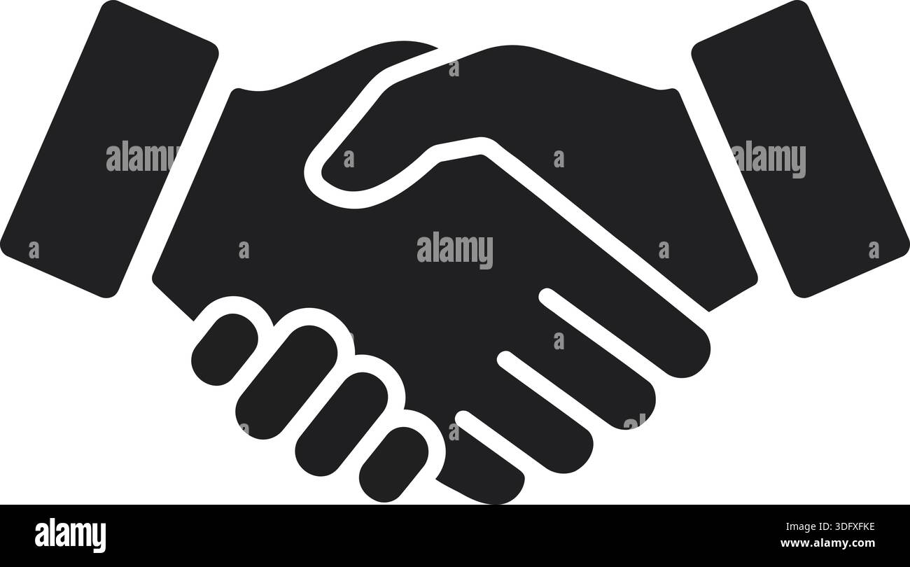 A black and white silhouette of a handshake, representing agreement ...