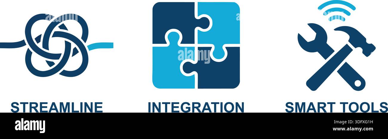 Illustration depicting the concepts of streamlining, integration, and ...