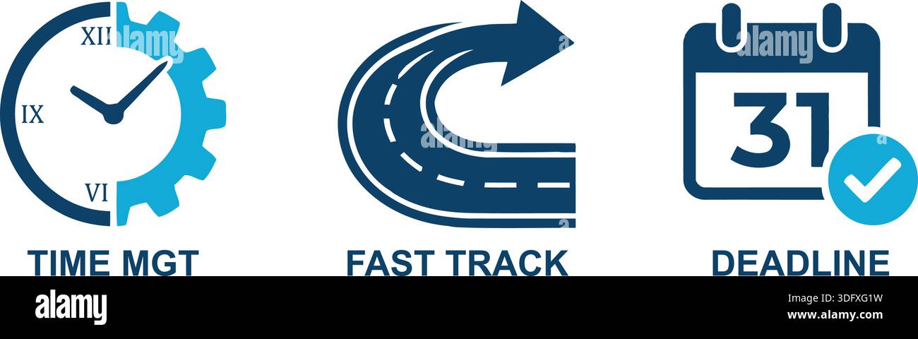 Illustration of icons representing time management, fast tracking, and ...