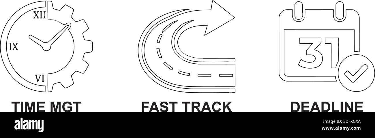 Illustration featuring symbols for time management, fast track, and ...