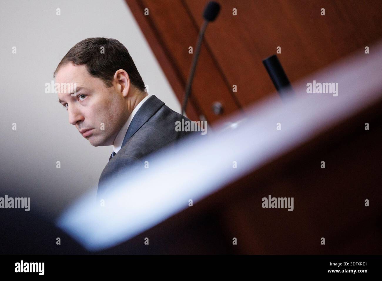 Brendan Banfield looks on during the double murder trial for Brendan ...