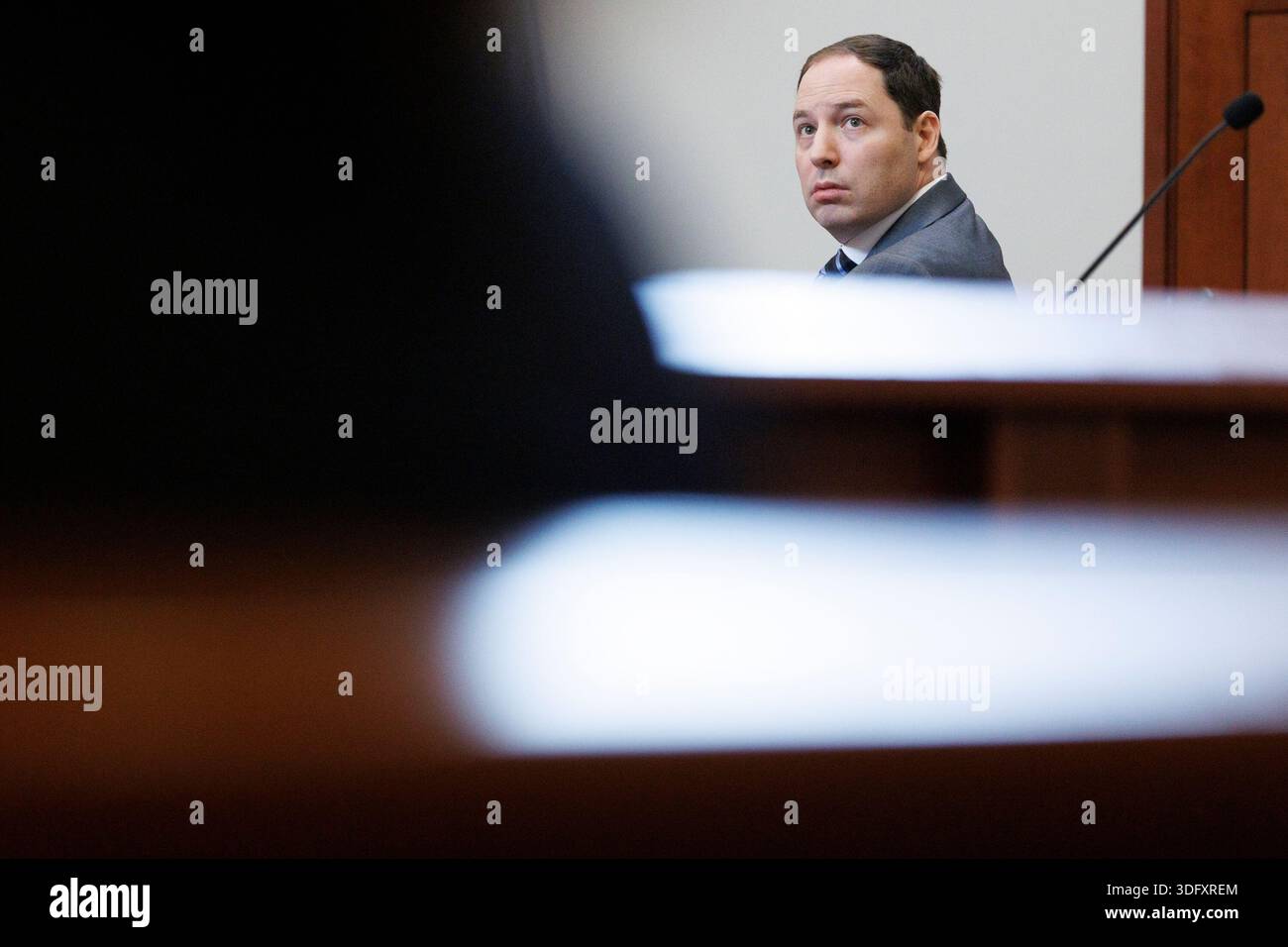 Brendan Banfield looks on during the double murder trial for Brendan ...