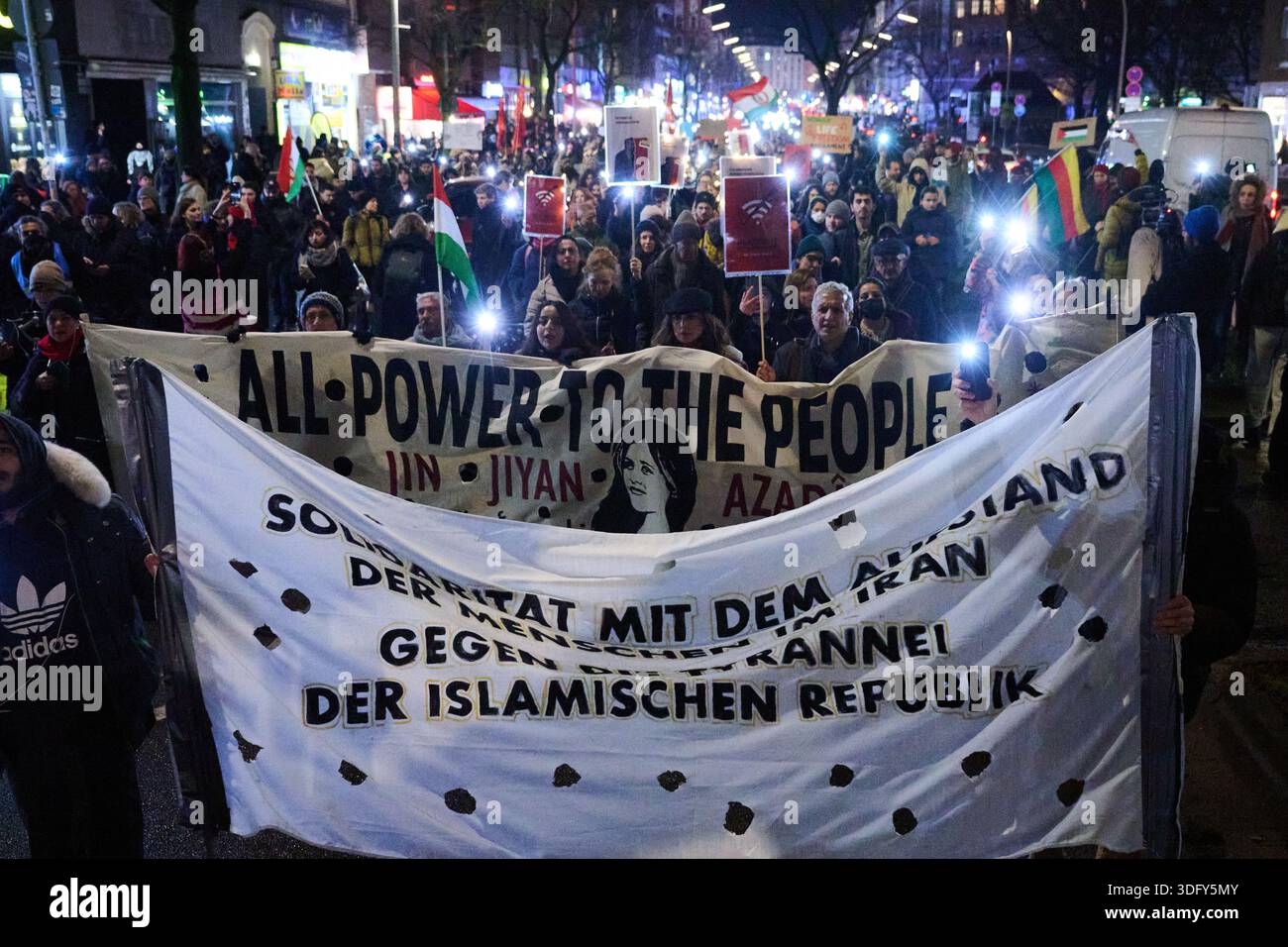 14 January 2026, Berlin: People demonstrate under the slogan "Protest ...