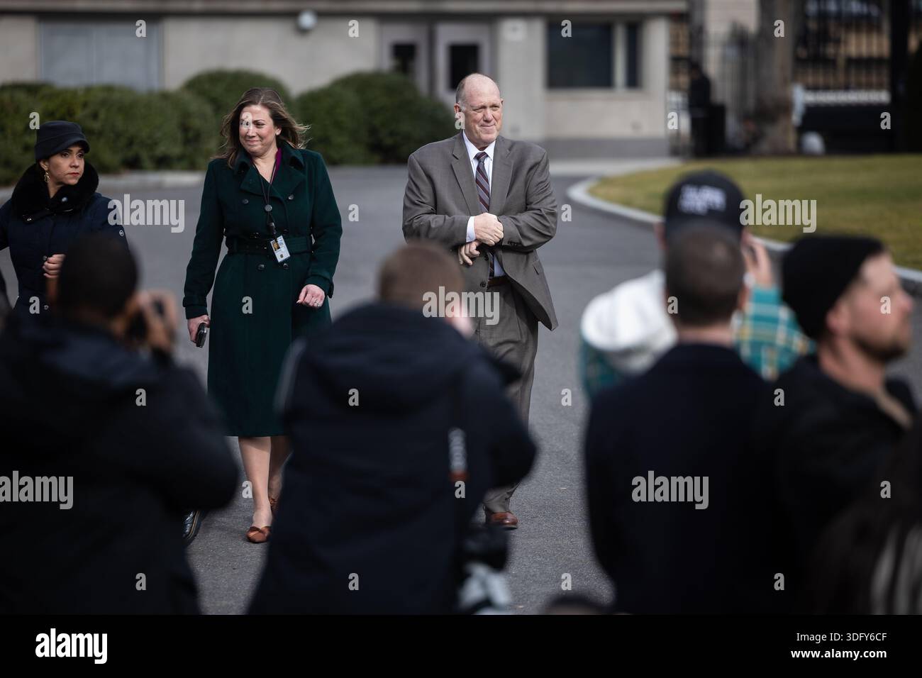 White House border czar Tom Homan walks to speak with reporters outside ...