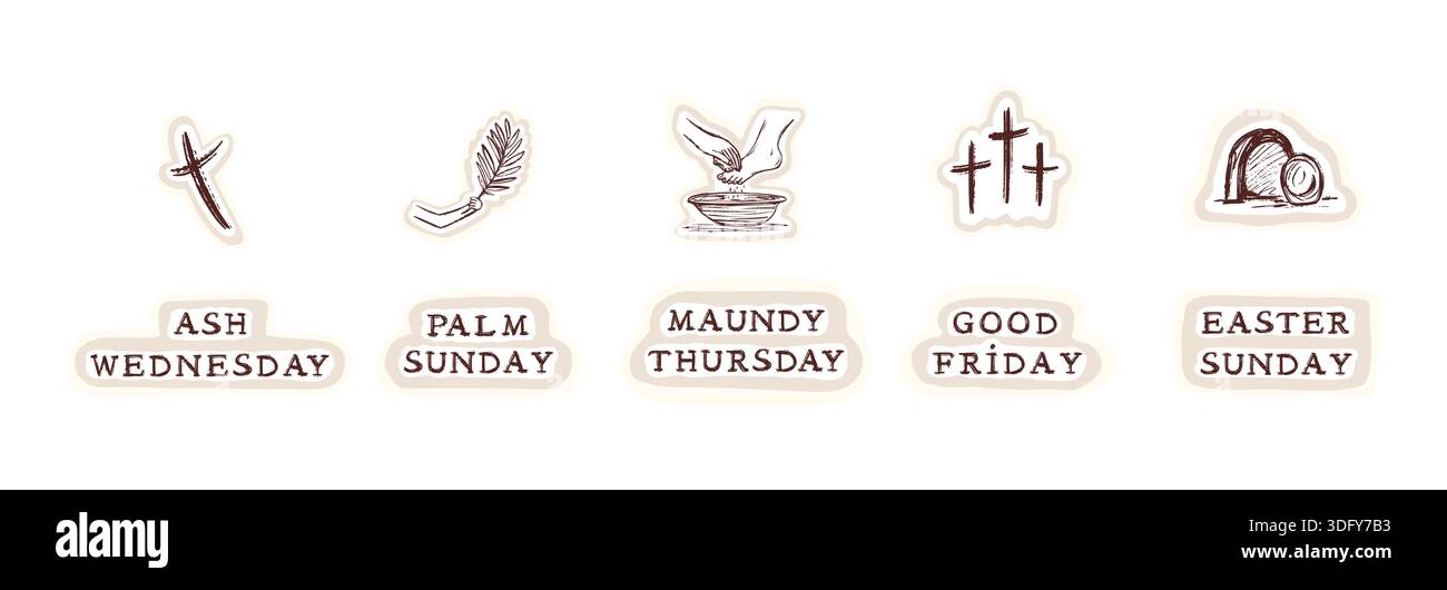 Holy week 2026 Easter Icon picture set with Jesus , ash cross washing ...