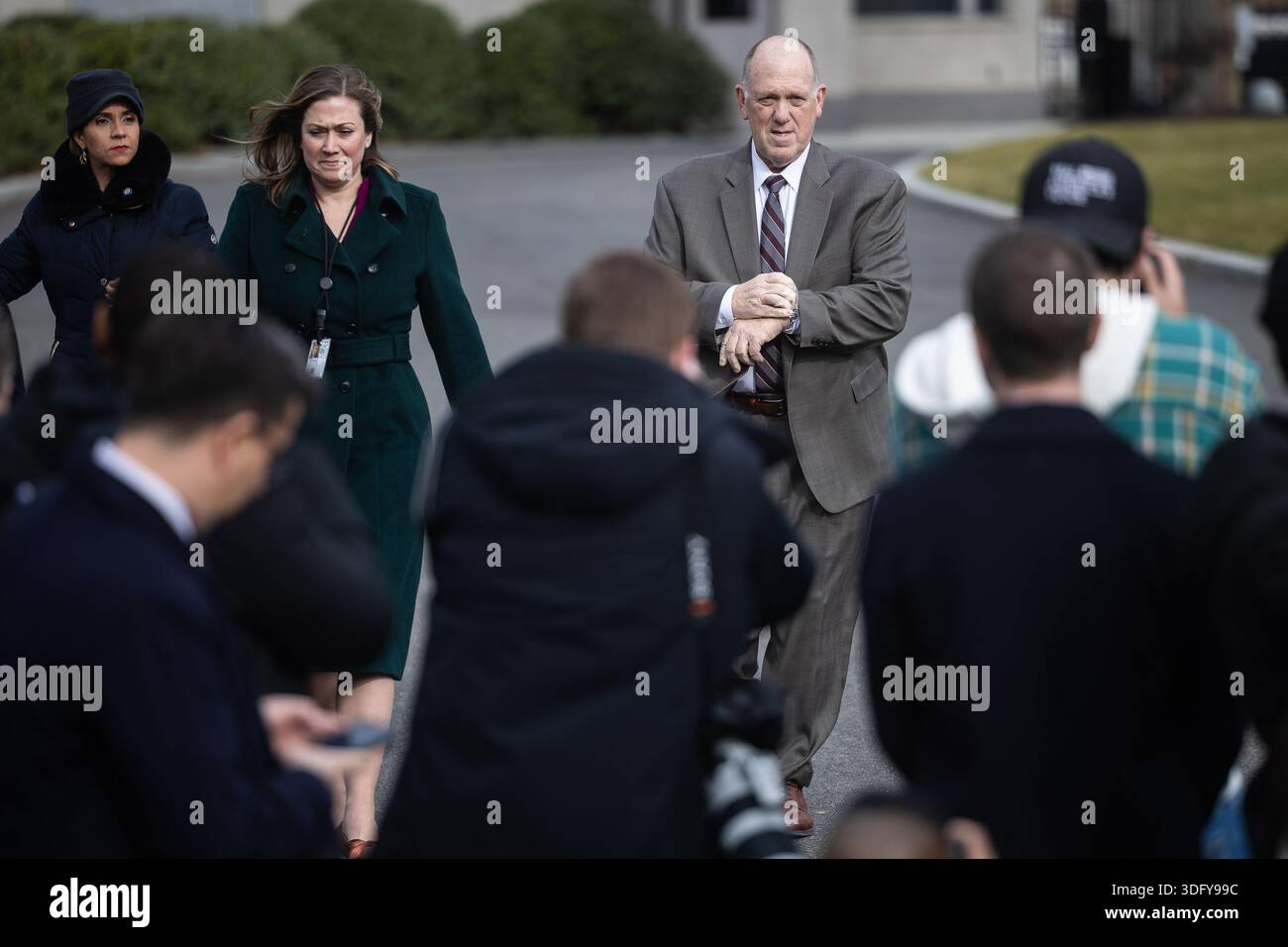 White House border czar Tom Homan walks to speak with reporters outside ...