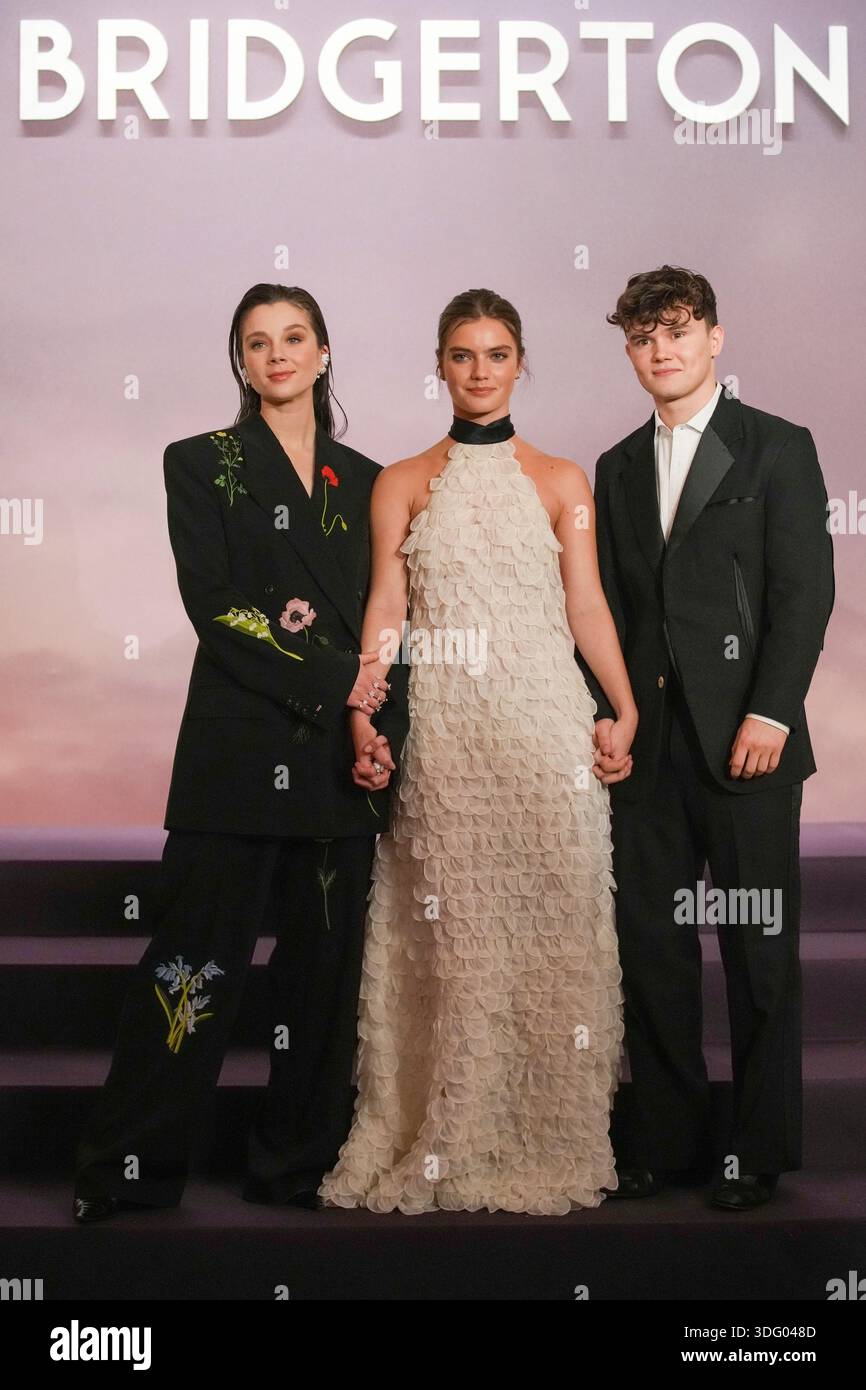 Claudia Jessie, left, Florence Hunt and Will Tilston arrive for the ...