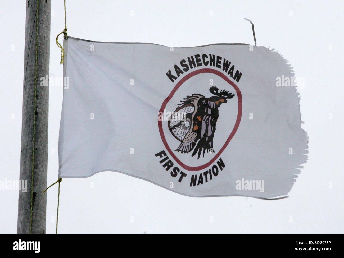 A tattered Kashechewan First Nation flag flies outside St. Paul's ...