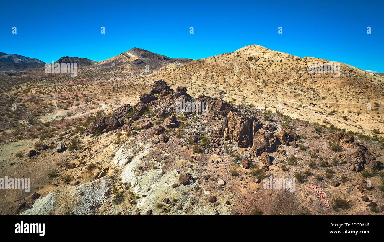 Aerial Nevada Desert Mountains Rocky Outcrops and Sparse Vegetation ...