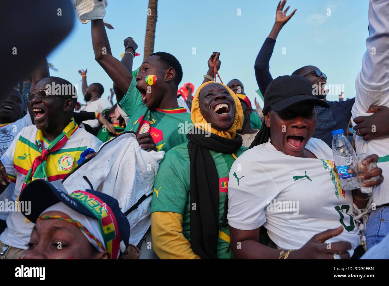 Fans celebrate Senegal's goal as they watch a live broadcast of the ...