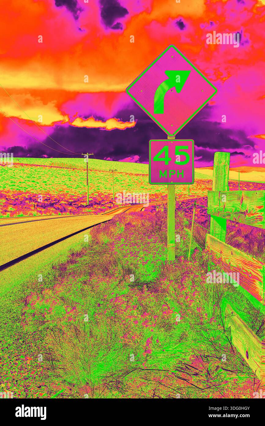 Infrared Gradient Map Road Sign Speed Limit and Rural Highway in Vivid ...