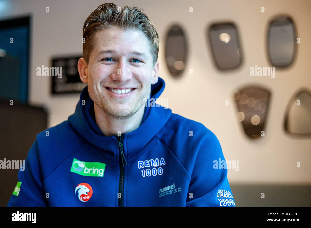 Oslo 20260114. William Aar during a press conference with the handball ...