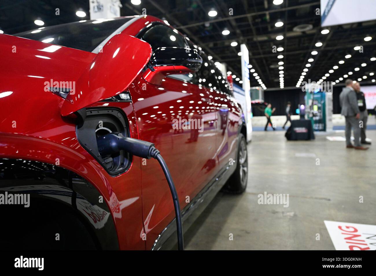 The all electric 2026 Cadillac Vistiq is seen charging at a station ...