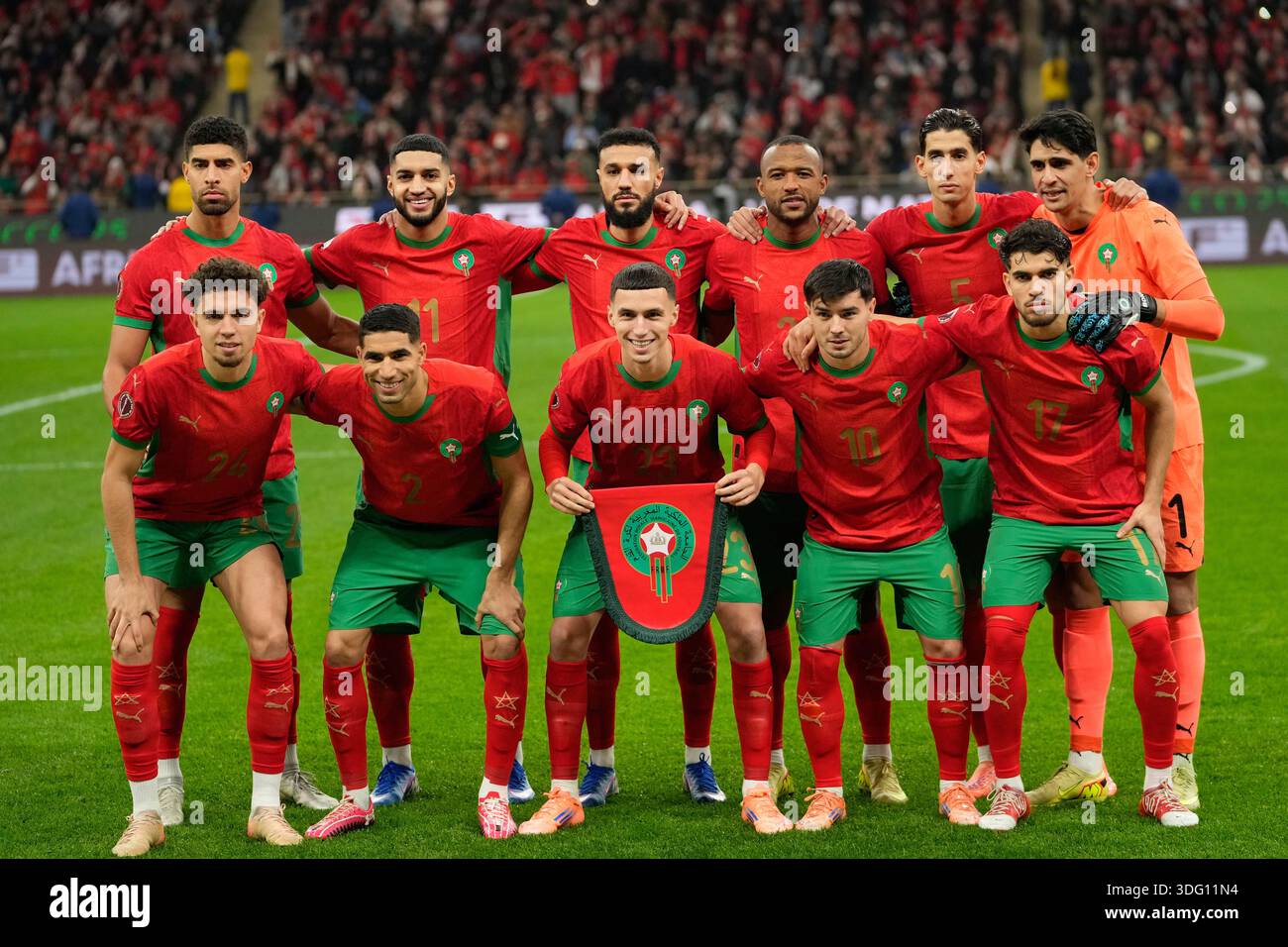Morocco players pose before the Africa Cup of Nations semi-final match ...