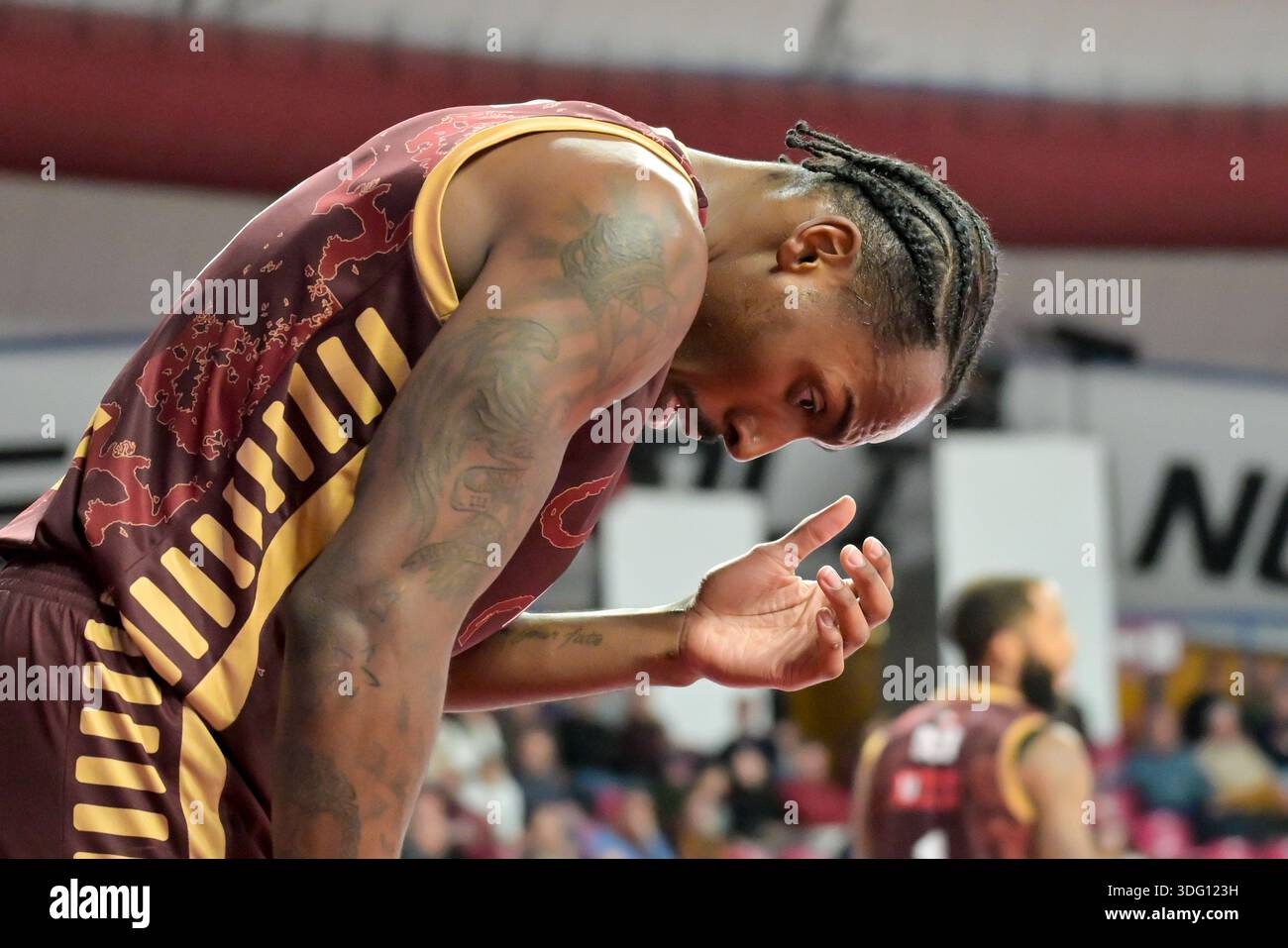Venice, Italy. 14th Jan, 2026. Reyer's Rj Cole shows signs of pain ...
