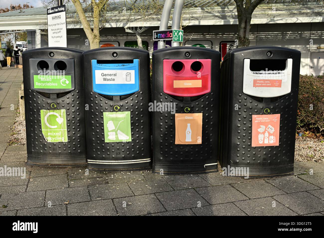 M6 Highway services, UK - December 14, 2025: Public recycling and waste ...