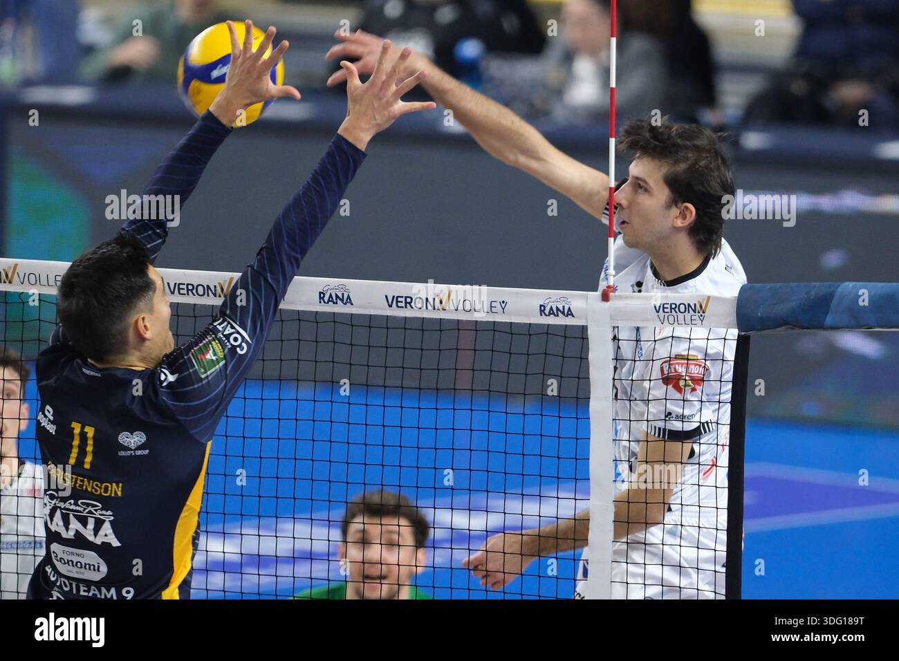 Spike of Mattia Orioli of Sonepar Padova during the volley match ...