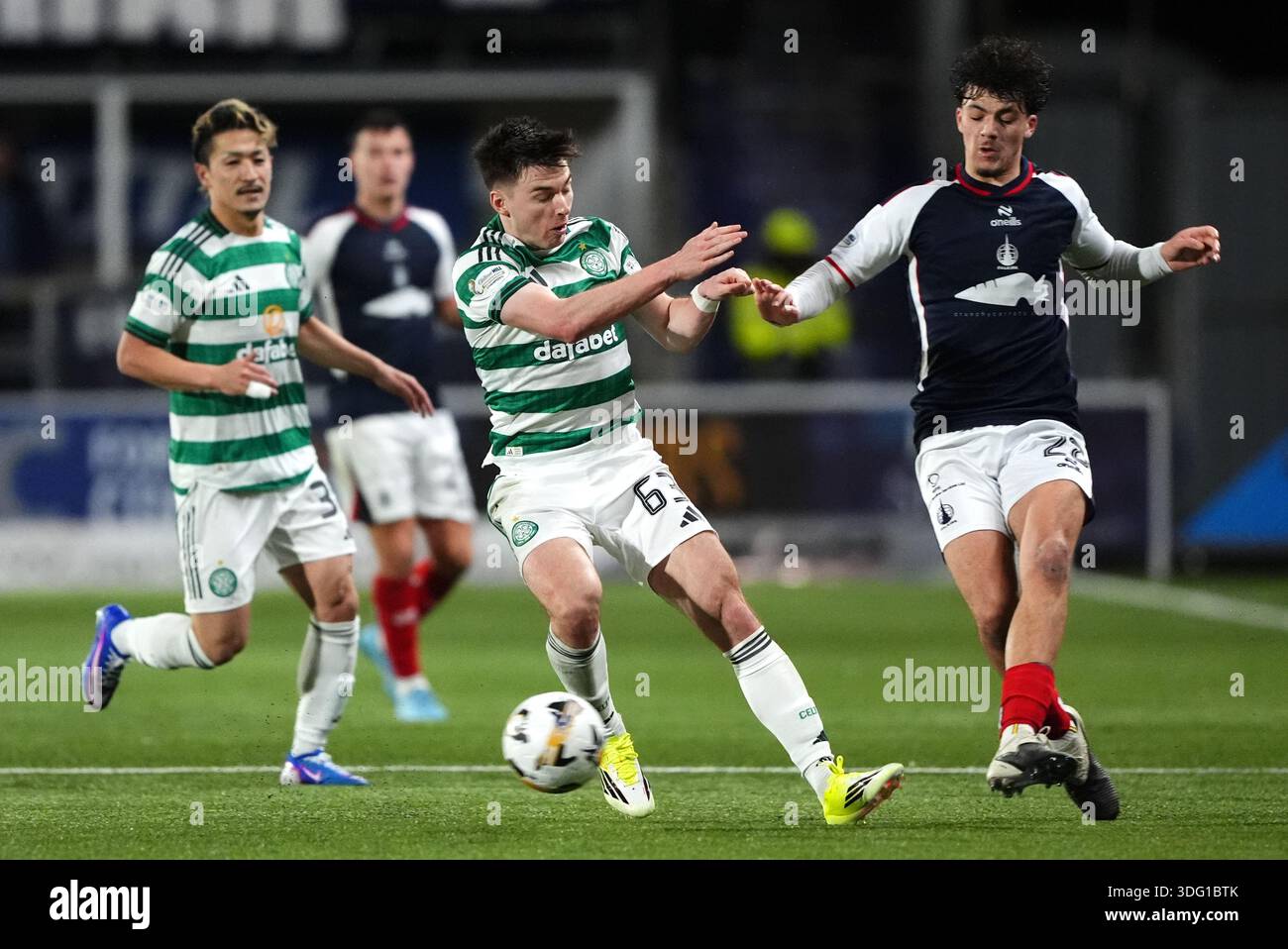 Celtic's Kieran Tierney challenges Falkirk's Filip Lissah during the ...