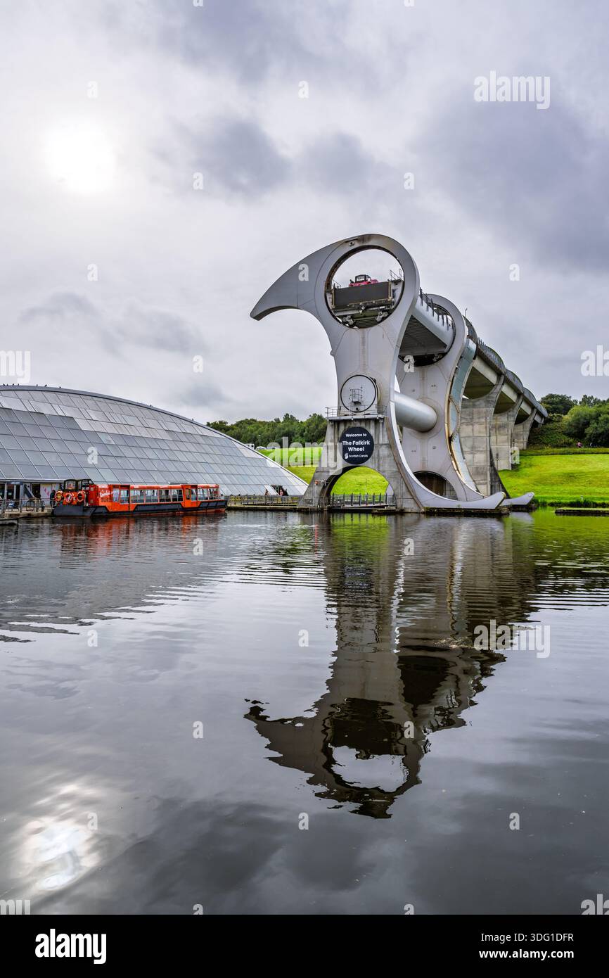 Falkirk Wheel from a drone, Forth and Clyde Canal, Falkirk, Scotland ...