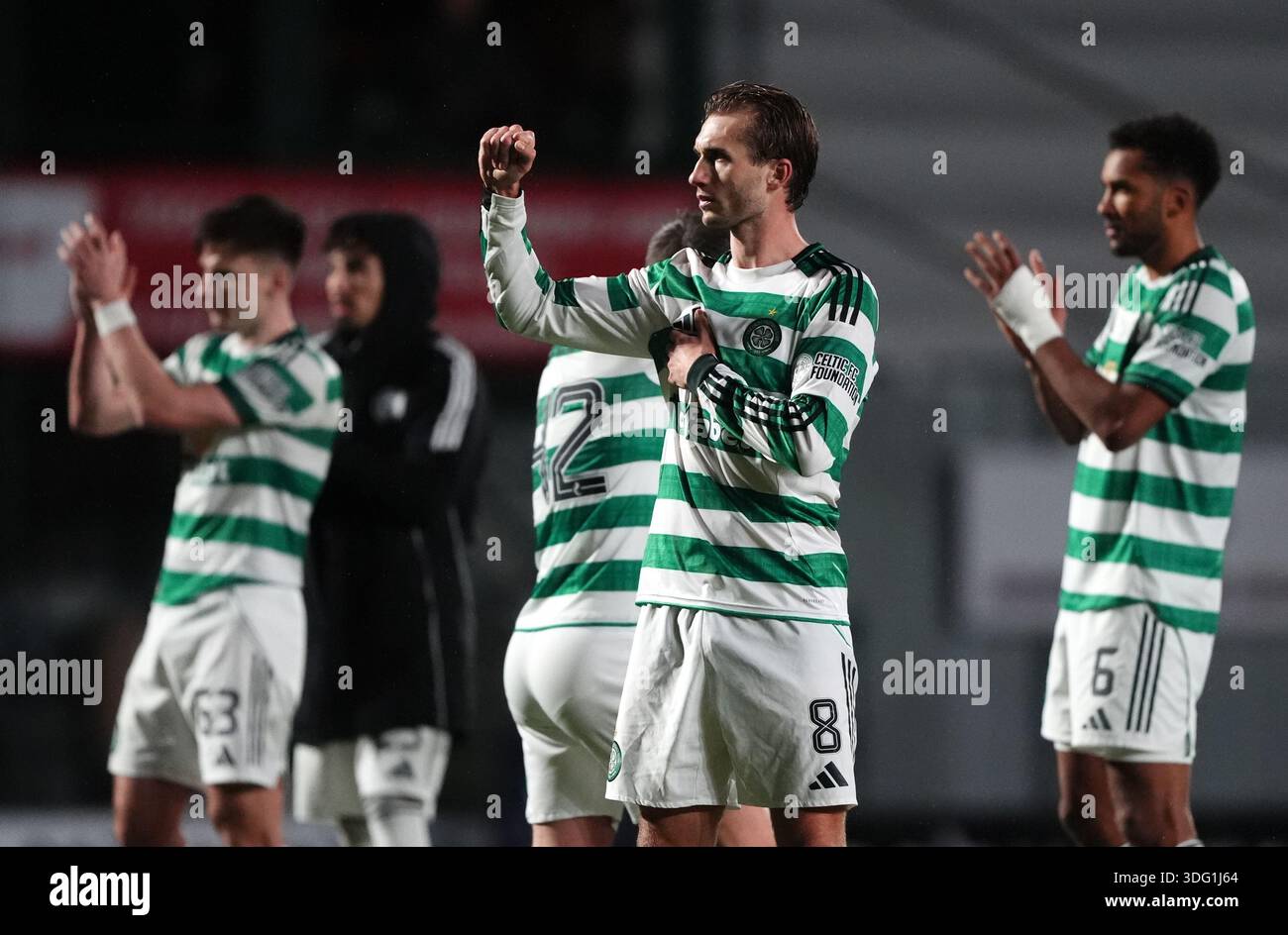 Celtic's Benjamin Nygren salutes the fans following the William Hill ...