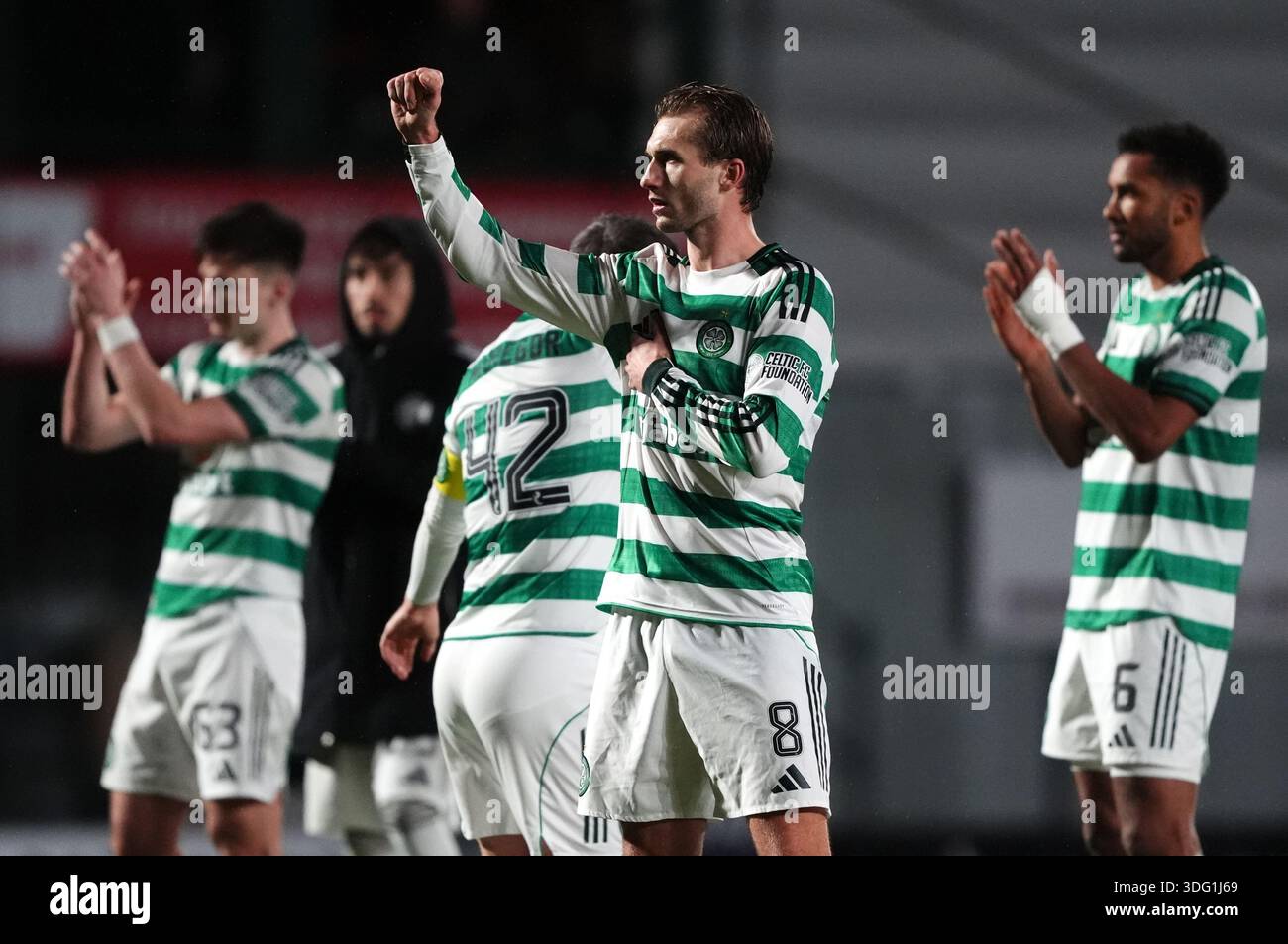 Celtic's Benjamin Nygren salutes the fans following the William Hill ...
