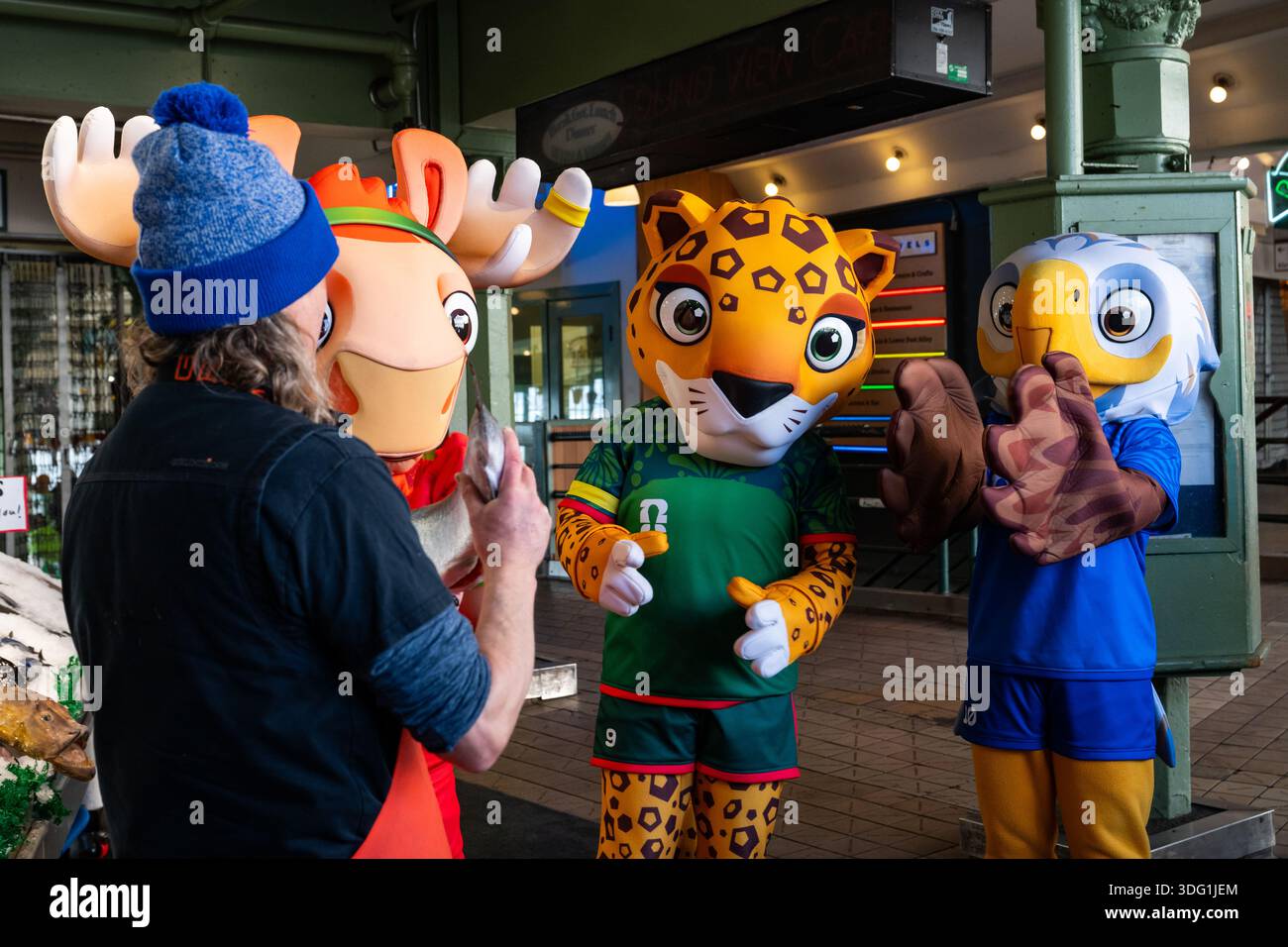 Seattle, USA. 14st Jan 2026. The Fifa Club mascots along with two ...