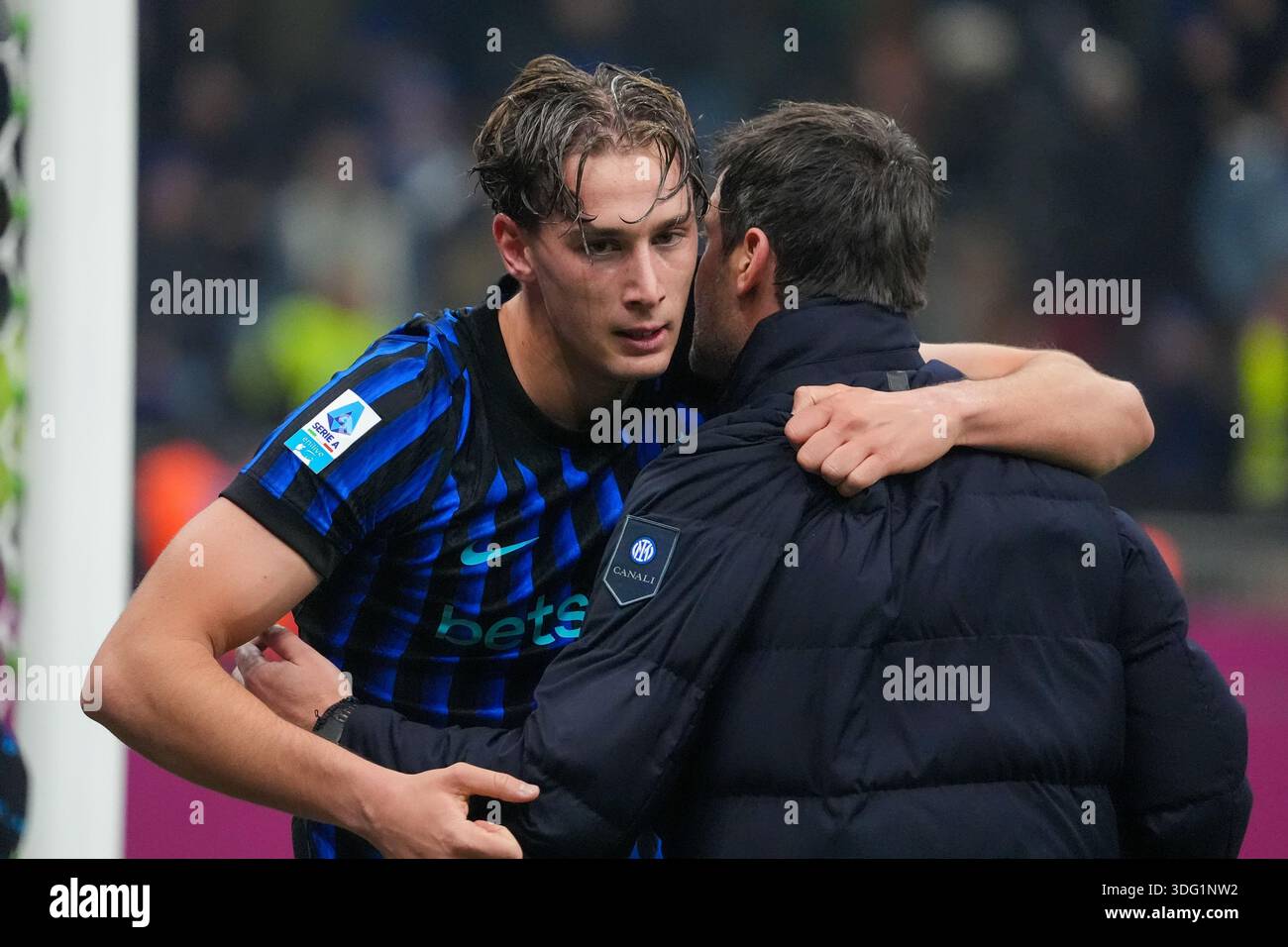 Milan, Italy. 14/01/2026. Francesco Pio Esposito Cristian Chivu head ...