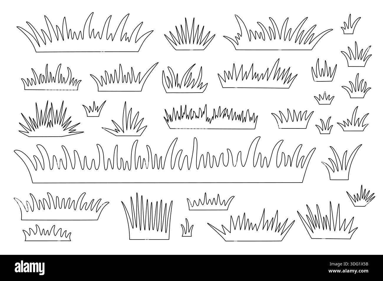 Doodle grass set, simple hand drawn outline vector illustration for ...