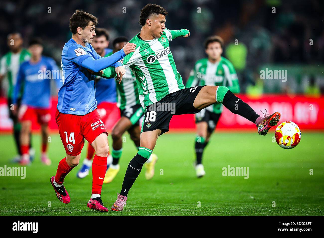 Aleix FEBAS of Elche CF and Nelson DEOSSA of Real Betis Balompie during ...