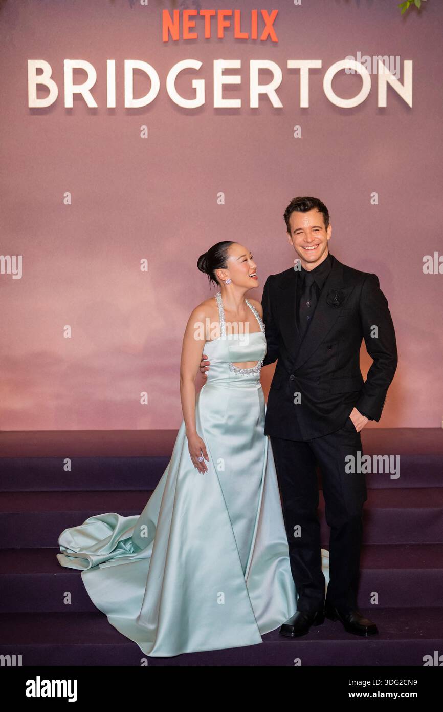 Luke Thompson and Yerin Ha attend the "Bridgerton" Season 4 Paris World ...