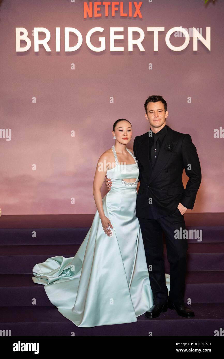 Luke Thompson and Yerin Ha attend the "Bridgerton" Season 4 Paris World ...