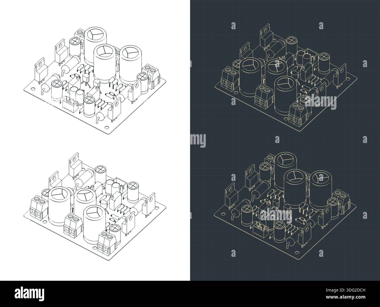 Stylized vector illustrations of isometric drawings of a Hi-Fi stereo ...