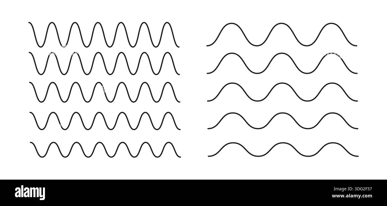 Wavy and zigzag horizontal underline vector illustration. Waves line ...