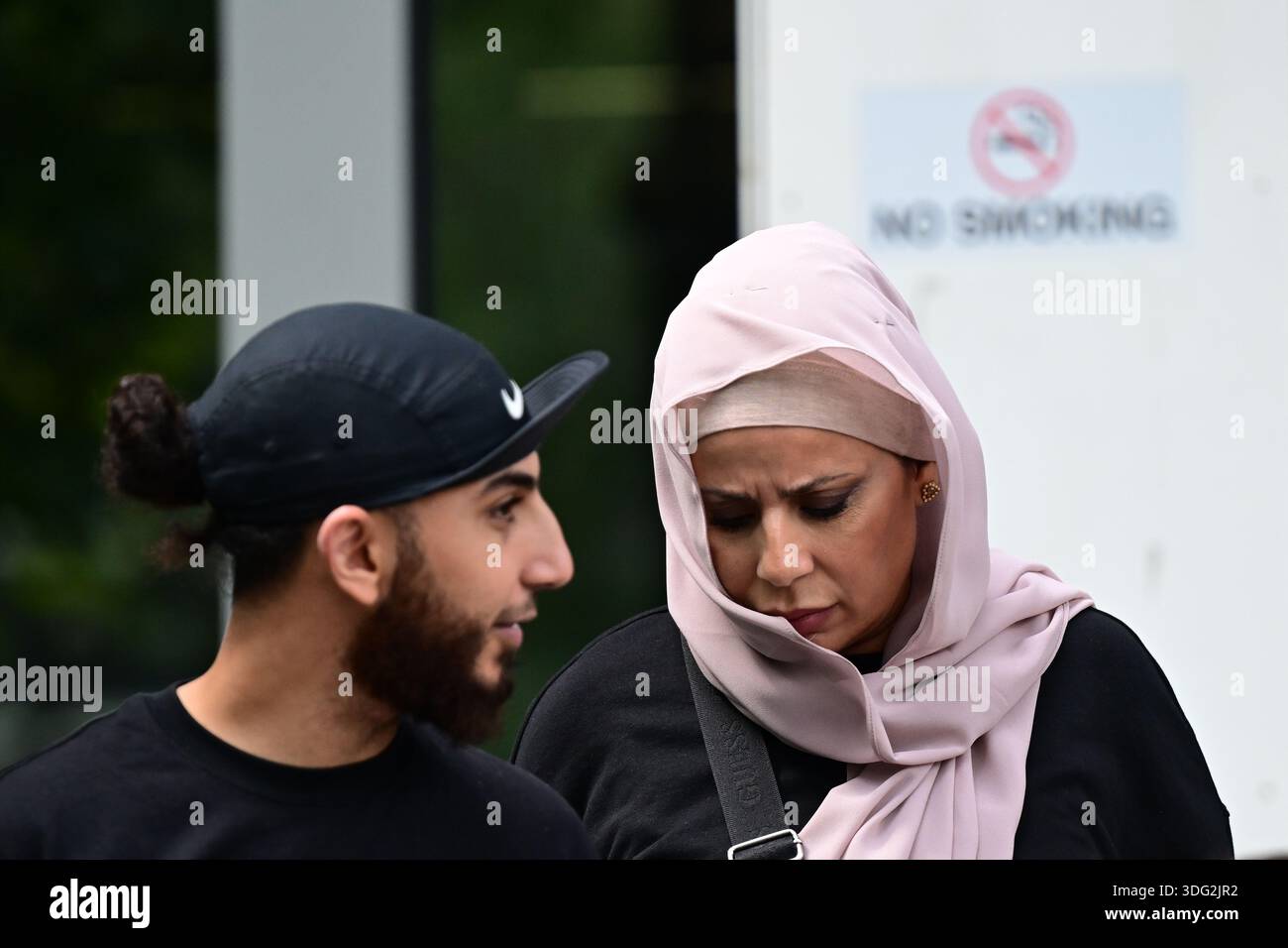 Maysoon Ibrahim Jubran (right) leaves Bankstown Court House following a ...