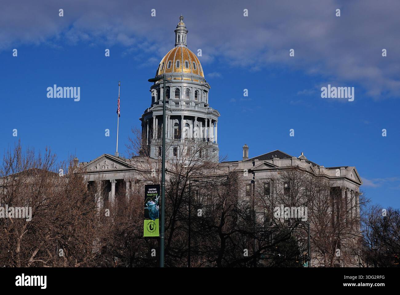 Clouds pass over the State Capitol Wednesday, Jan. 14, 2026, in Denver ...