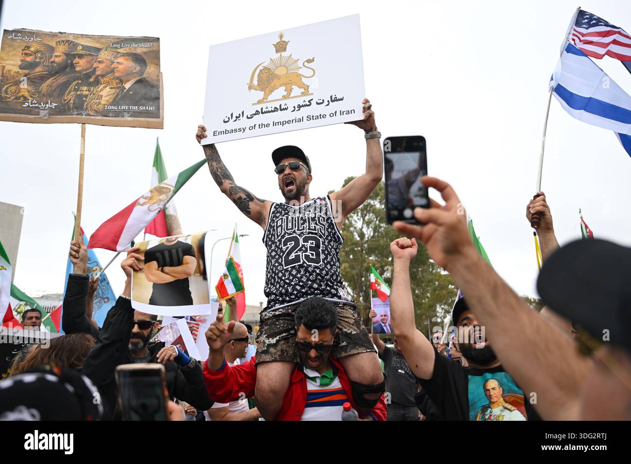Anti regime protesters attend a rally outside the Iranian Embassy in ...
