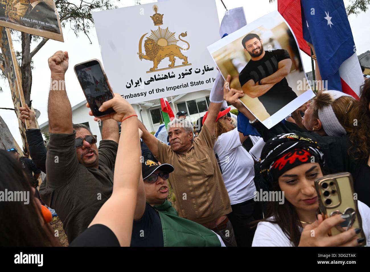 Canberra, Australia. 15th Jan, 2026. Anti regime protesters attend a ...