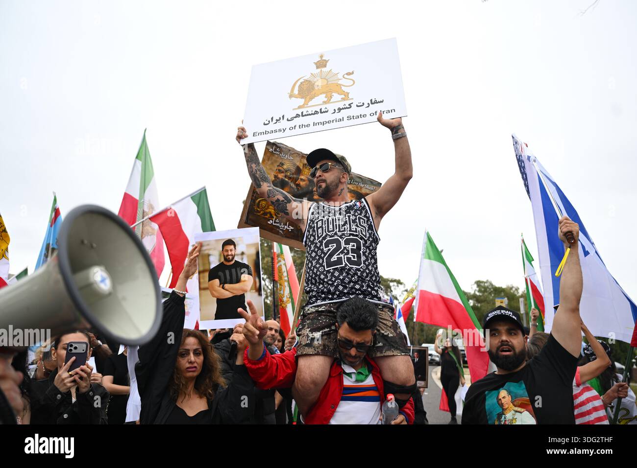 Anti regime protesters attend a rally outside the Iranian Embassy in ...