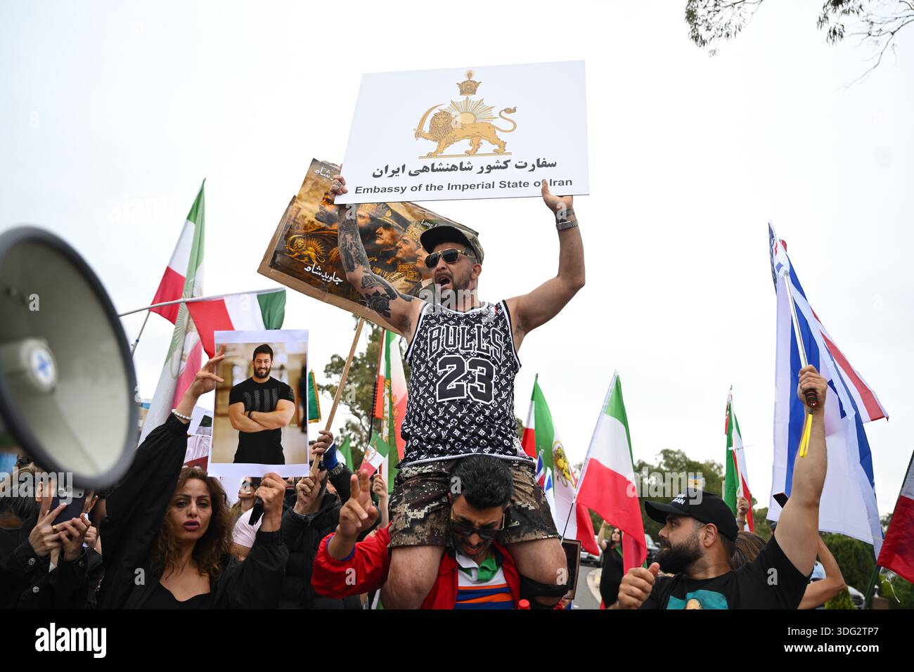 Anti regime protesters attend a rally outside the Iranian Embassy in ...