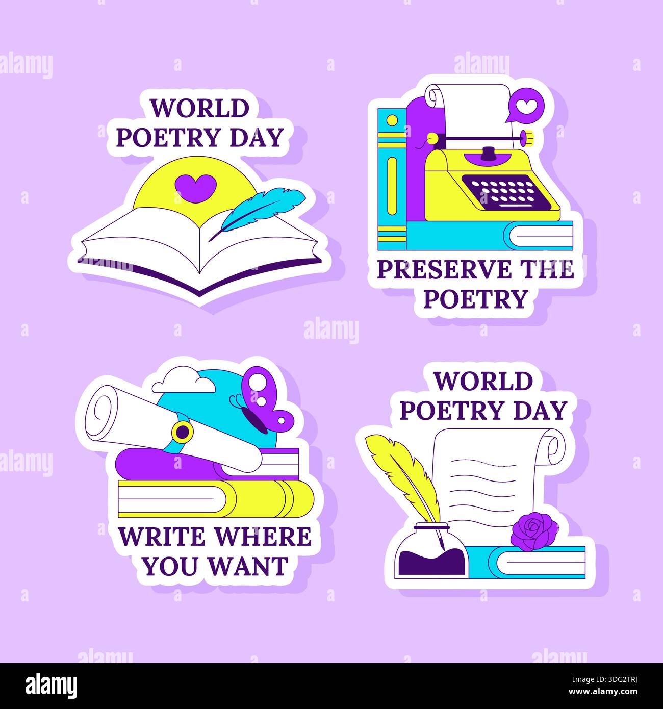 World Poetry Day Label Design Using Flat Cartoon Hand Drawn Background ...