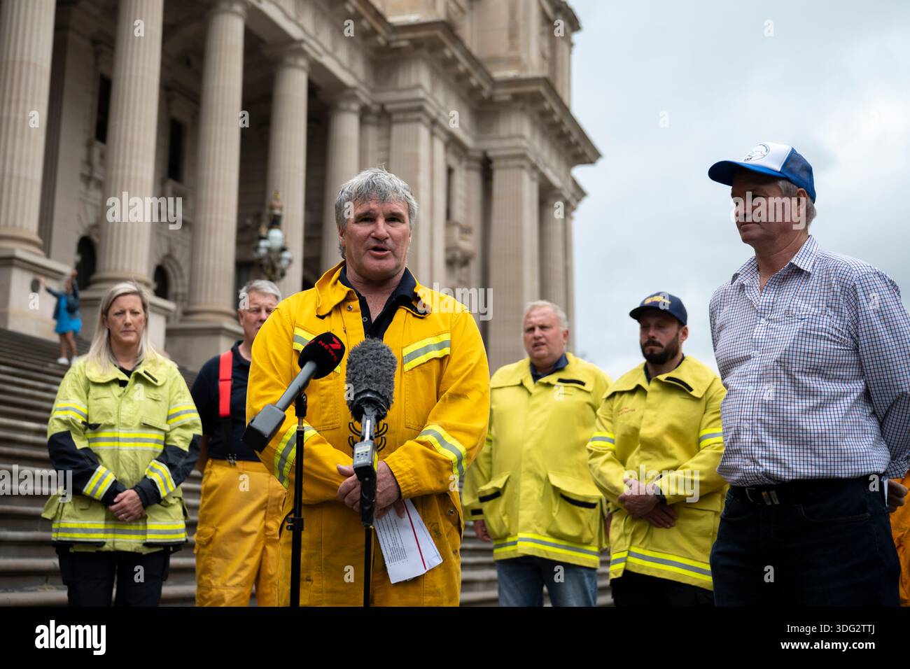 Grassmere CFA Captain John Houston speaks at a press conference on the ...