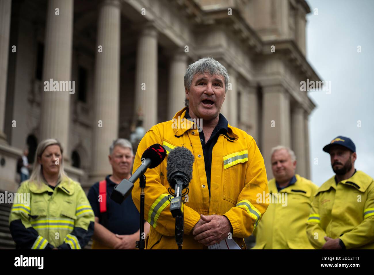 Grassmere CFA Captain John Houston speaks at a press conference on the ...