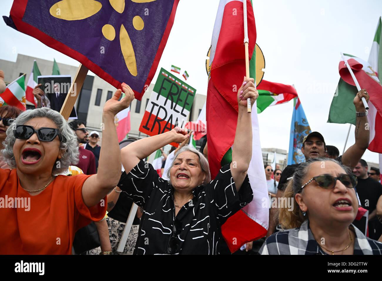 Anti regime protesters attend a rally outside the Iranian Embassy in ...